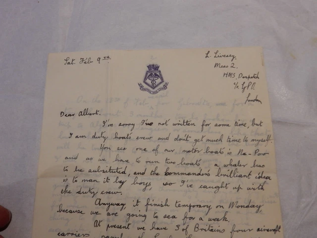PRIOR WW2 ERA Letter From Hms Despatch Naval Rating Livesey Gt Horton ...