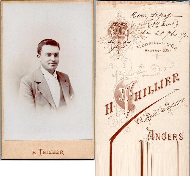 CDV, THILLIER, ANGERS, Portrait of a Young Man Named René Lepage, 1897 ...