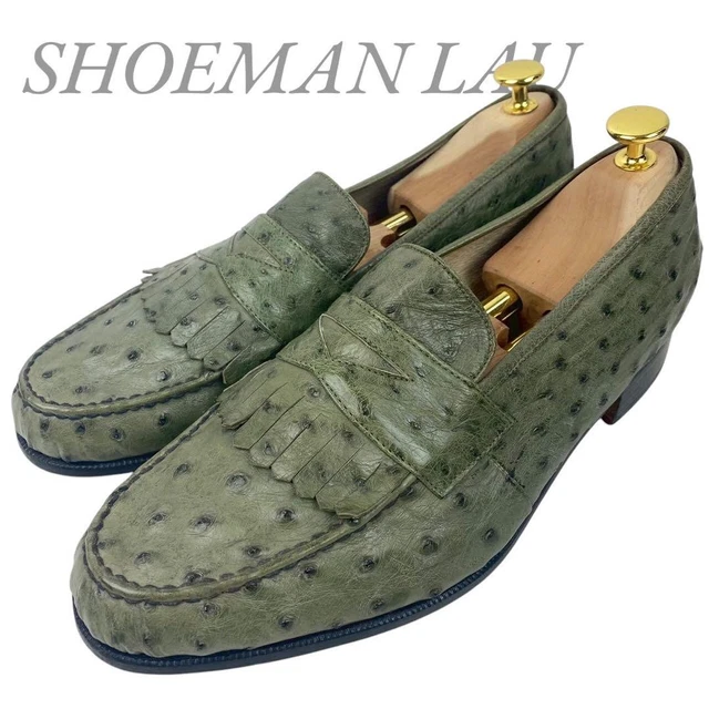 SHOEMAN MEN’S LEATHER Ostrich Fringe Loafers 8.5 US Green Used $228.60 ...