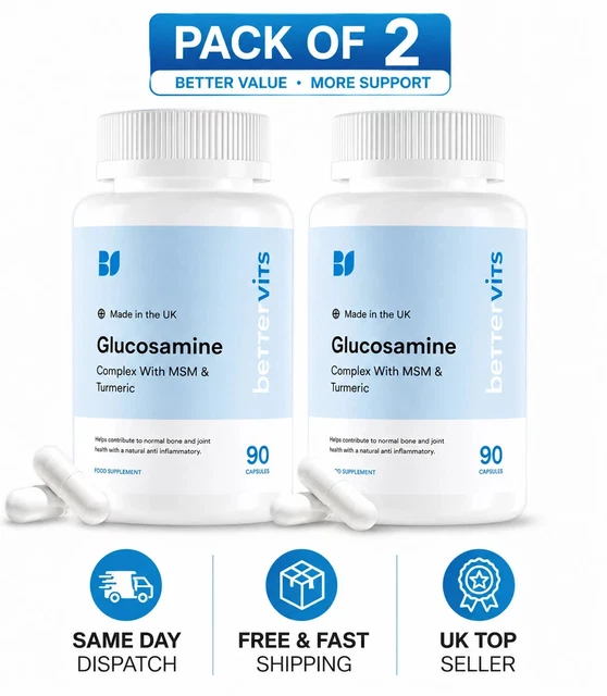 2 PACK BETTERVITS Glucosamine Complex With MSM & Turmeric 90 Capsules £ ...