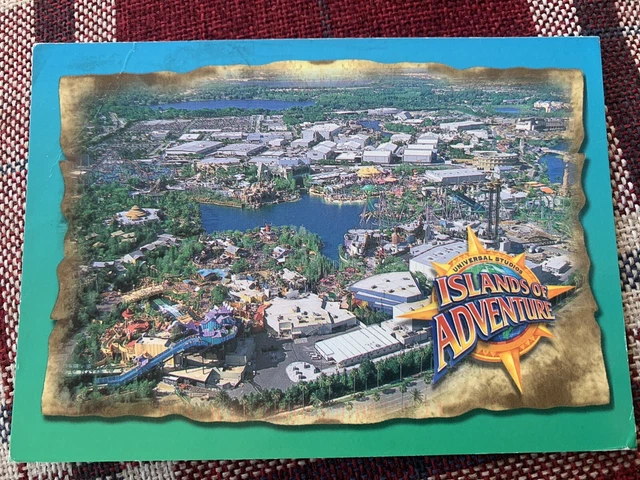 UNIVERSAL ISLANDS OF ADVENTURE THEME PARK AERIAL VIEW POSTCARD duelling ...