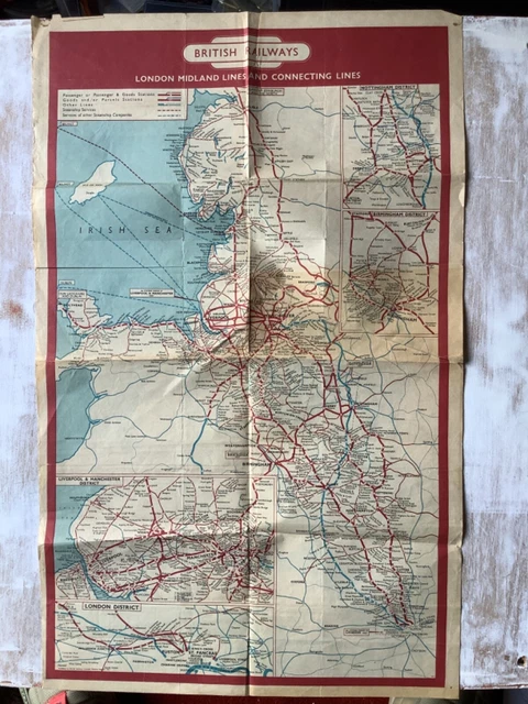 1957 RAILWAY TRAIN Map British Transport Commission printed Stafford ...