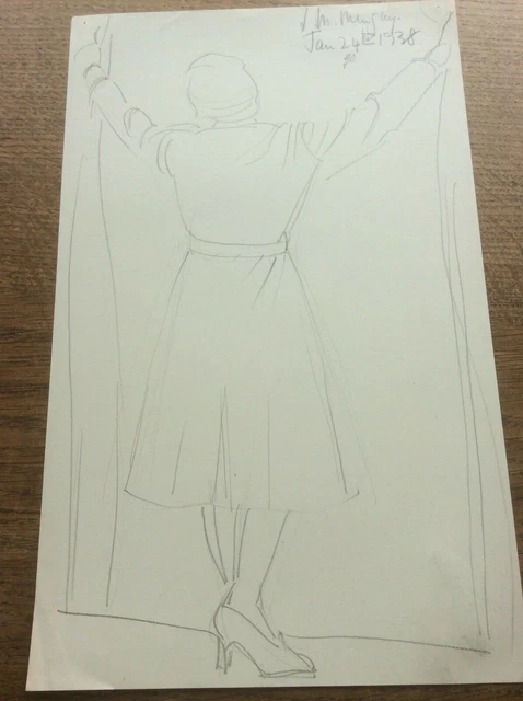 SIGNED ORIGINAL PENCIL Drawing Lillian Mingay 1937 Lady Opening ...