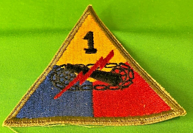 ORIGINAL US ARMY WW2 Patch 1st Armored Division Green Back Triangle WA1 ...