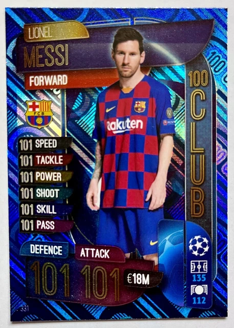 TOPPS MATCH ATTAX 2019/20 Lionel Messi 100 Club Card 101 Barcelona Rare ...