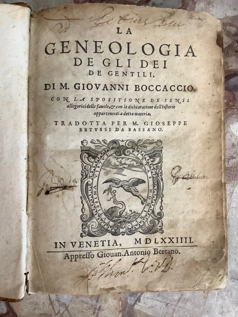 BOCCACCIO GENEOLOGIA DEI Bertano 1574 Mitologia Greca Romana EUR 450,00 ...
