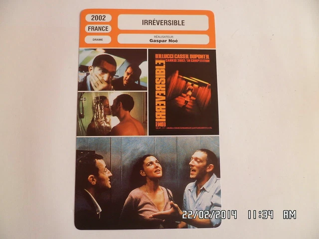 CARTE FICHE CINEMA 2002 IRREVERSIBLE Monica Bellucci Vincent Cassel A ... CARTE FICHE CINEMA 2002 IRREVERSIBLE Monica Bellucci Vincent Cassel A ...