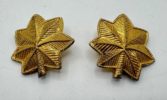 PAIR VINTAGE WW2 era Major Flower Rank Insignia Pin Sterling Marked ...
