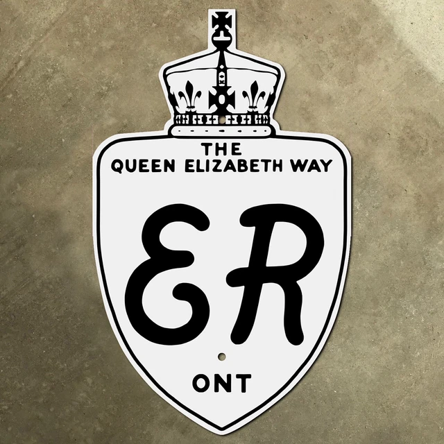 ONTARIO QUEEN ELIZABETH Way highway route marker road sign Canada 1939 ...