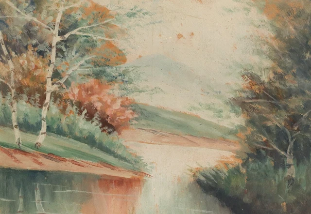 TABLEAU ANCIEN À la gouache impressionniste paysage fluvial EUR 113,08 - PicClick FR