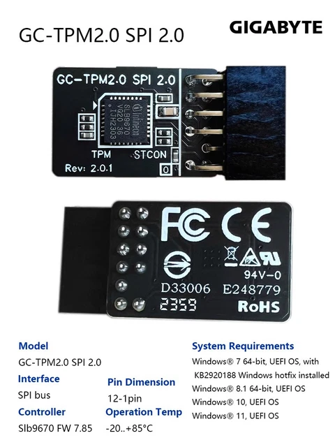 GIGABYTE GC-TPM2.0 SPI 2.0 TPM Module (12 Pin 12-1) SPI TPM 2.0 Trusted ...