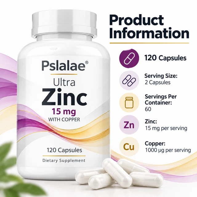 ZINC CAPSULES 120PCS - 15mg Zinc 1000mcg Copper Per Serving Mineral ...