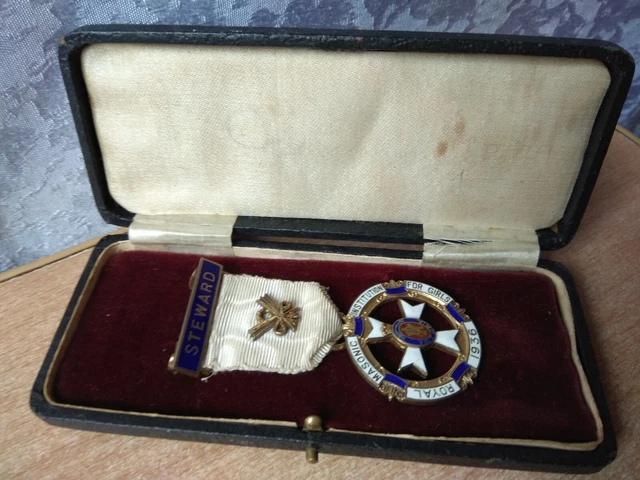 RARE VINTAGE OLD antique Badge medal award royal Masonic enamel silver ...