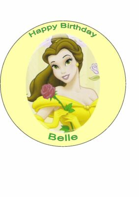 DISNEY PRINCESS BELLE personalised edible icing sheet round cake topper ...