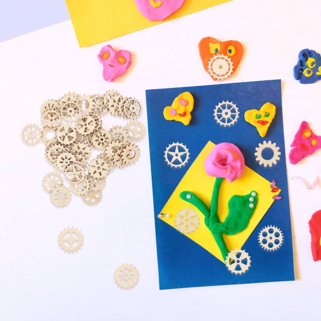 100 PCS GEAR Craft Wood Ornaments Wooden Gear Embellishment for Toys ...