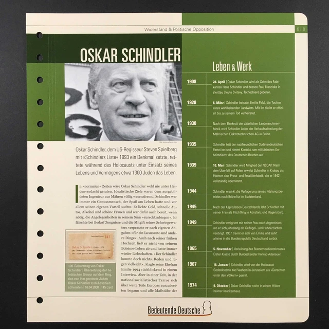 DEUTSCHE POST EDITION "Bedeutende Deutsche" Schindler Widerstand Antifa ...