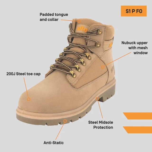 SITE SAFETY BOOTS Mens Standard Fit Stone Leather Steel Toe Work Shoes ...
