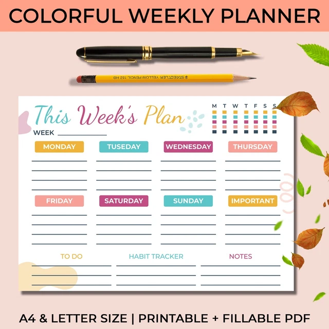 THIS WEEK PLAN Planner Printable Digital Download A4 & Letter $0.99 ...