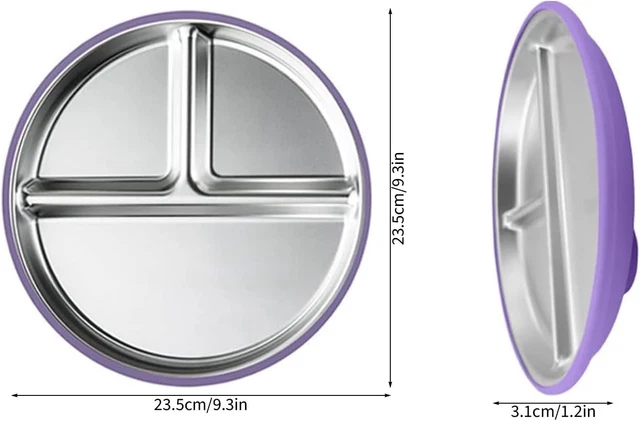 STAINLESS STEEL BABY Plates with Suction, 9" Divided Toddler Plates (2 ...