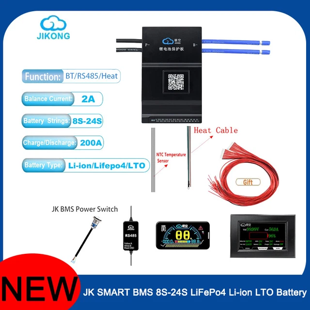 JK SMART BMS 8-24S 200A LiFePo4 Li-ion BMS with 2A Active Balance BT/RS485/Heat. £157.90 ...