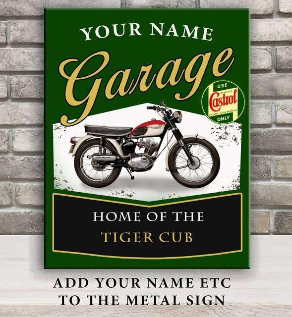 PERSONALISED TRIUMPH TIGER CUB MOTORCYCLE GARAGE SHED Retro SIGN VB39 £ ...