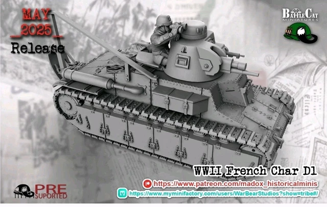WWII FRENCH CHAR D1 Tank 1:35 3d Printed £25.00 - PicClick UK