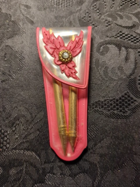 VINTAGE MINI GOLD Pen and Pencil Set with Diamond tops and case $9.99 ...