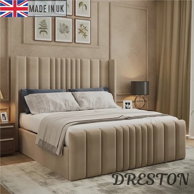 OTTOMAN BED WINGED Plush Velvet New York Divan Storage Double & King ...