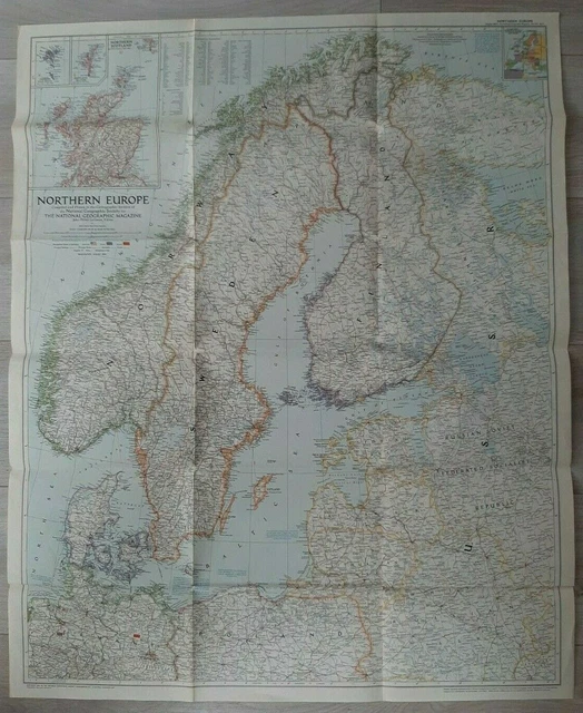 NATIONAL GEOGRAPHIC MAP of Northern Europe. (Aug, 1954). £9.00 ...