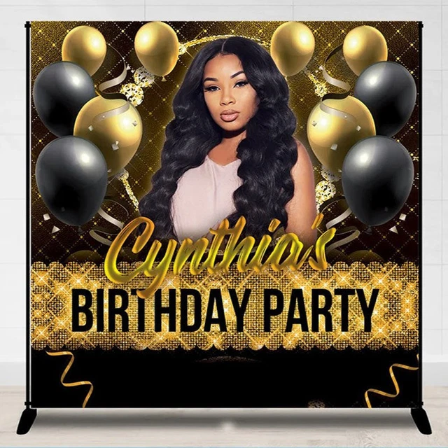 PERSONALIZED GOLD BLACK Birthday Backdrop With Photo $37.88 - PicClick AU