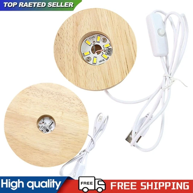 4 INCH LED Night Light Base Wooden Light Up Base Round Art Table ...