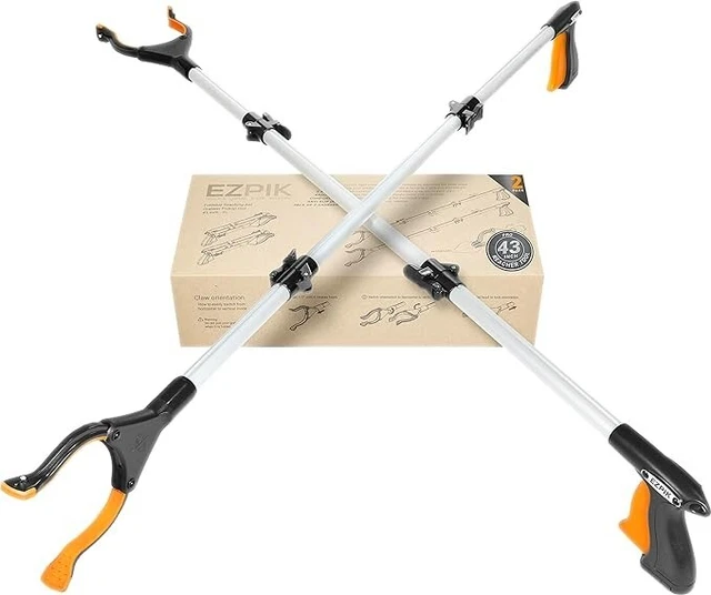2 EXTRA LONG, Foldable Telescopic Reacher Grabber Litter Pickers ...