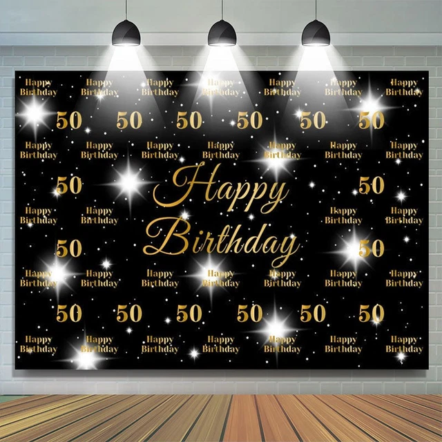 BLACK AND SPARKLE Star Happy 50th Birthday Backdrop $36.09 - PicClick AU