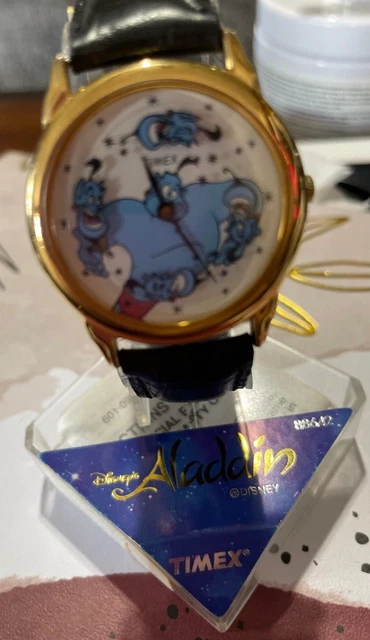 VINTAGE WALT DISNEY Aladdin Genie Spinning Heads Timex Genuine Leather ...