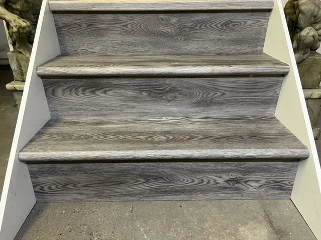 LUXURY STAIR CLADDING Kit 13 Treads And Risers LVT Ridged Core GREY OAK ...
