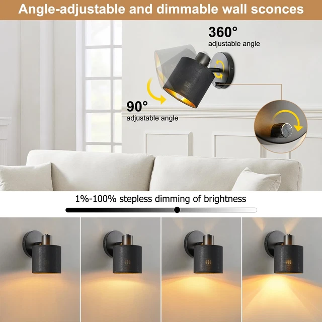 LIGHTESS WALL LAMP Black-Gold Wall Lights Fabric Face Spotlight E27 ...