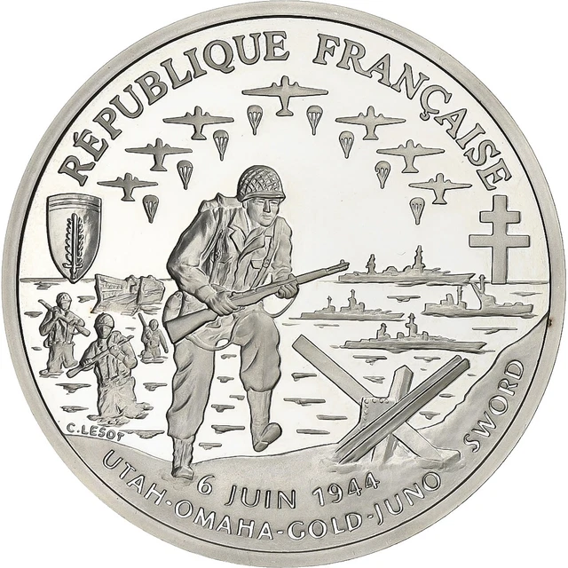 FRANCE, FRANC, CINQUANTENAIRE du Débarquement, 1993, Paris, BE, Argent ...