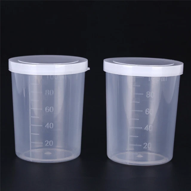 PLASTIC GRADUATED LABORATORY bottle test measuring 100ml container cups ...