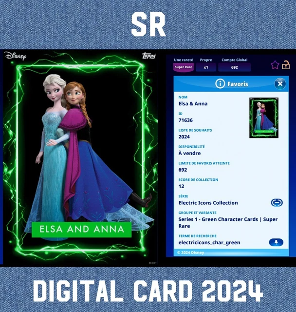 TOPPS DISNEY SR 2024 Digital card Elsa Anna Electric Icons Green ...