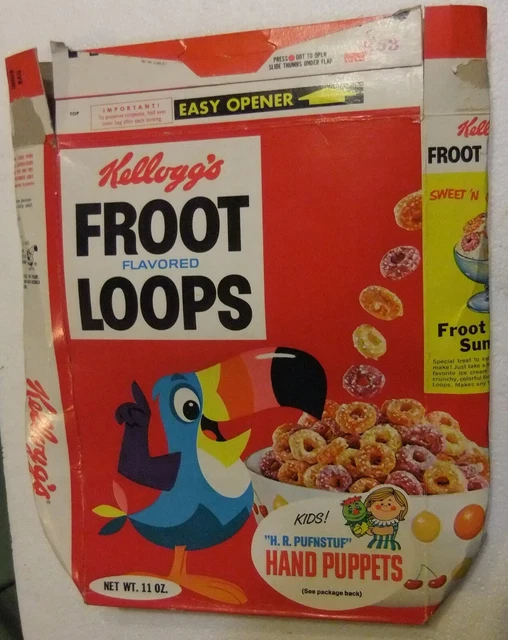 ORIGINAL VINTAGE 1970 Kellogg's Froot Loops Cereal Box w/ H. R ...