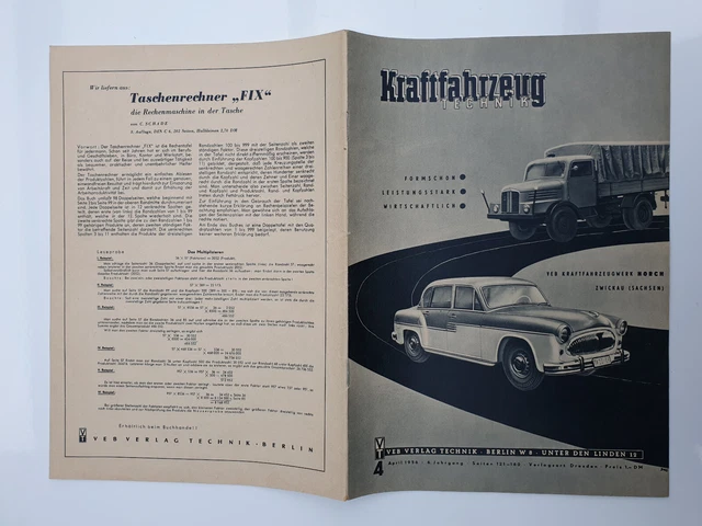 KFT KRAFTFAHRZEUGTECHNIK 4/1956 DDR Rarität Geburtstag Simson MZ ES 250 ...