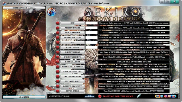 SEKIRO SHADOWS DIE Twice Cheats Trainer Mods Codes All The Drop Cheat Software EUR 59,99 ...