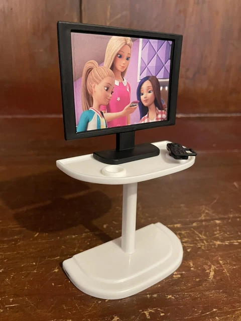 BARBIE DREAM HOUSE Flat Screen Television TV With Stand & Remote Mattel ...