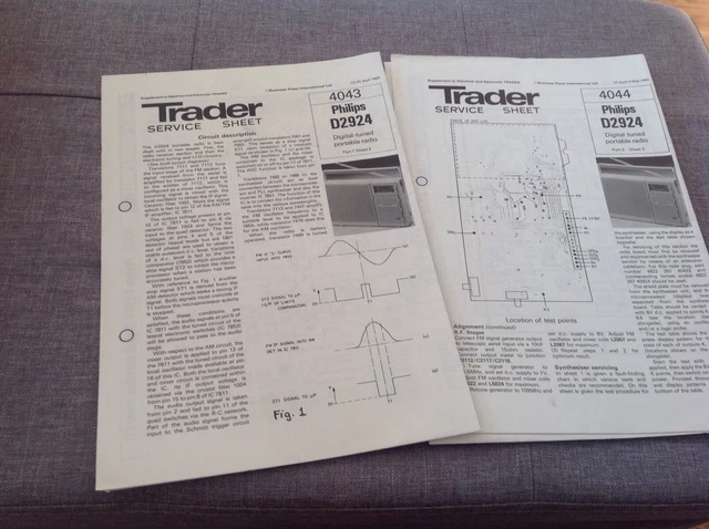 SERVICE SHEET FOR Philips D2924 Digital tuned portable radio 1983 £5.00 ...