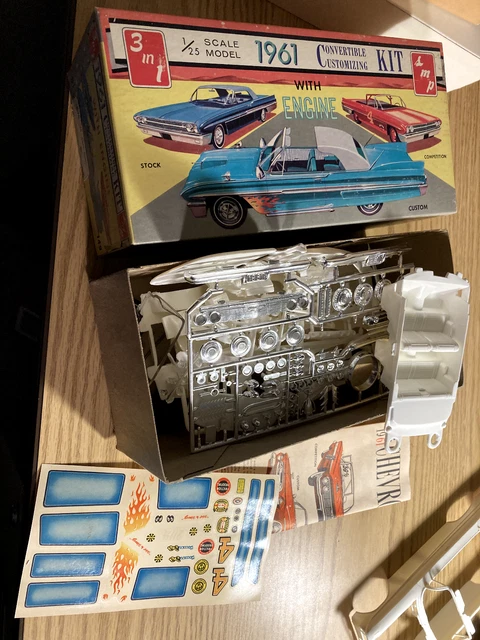 1961 CHEVROLET CONVERTIBLE- AMT 1/25th scale model car kit, original ...