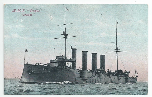 HMS DRAKE DRAKE class Armoured Cruiser Royal Navy PC 1905 £11.12 ...