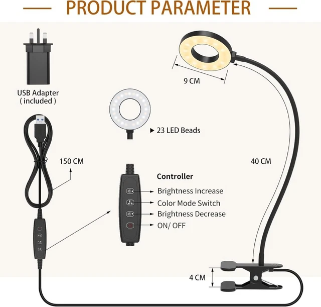 X3 IZELL LED Desk Lamp with USB Adapter 3 Color Modes 10 Brightness NEW - A39 £9.99 - PicClick UK