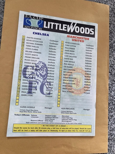 CHELSEA V MAN Utd 1996 FA Cup Semi- Final Programme. £3.84 - PicClick UK