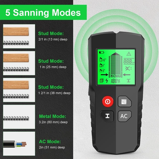 STUD WALL Scanner Detector 5 in 1 Electronic Wall Wood Metal Stud ...