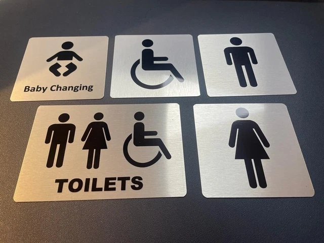 TOILET SIGNS MALE Female Disabled, Baby Changing Sign Aluminium Self ...